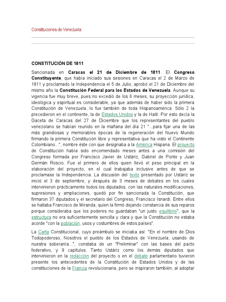 Historia de las Constituciones de Venezuela | PDF | Venezuela ...