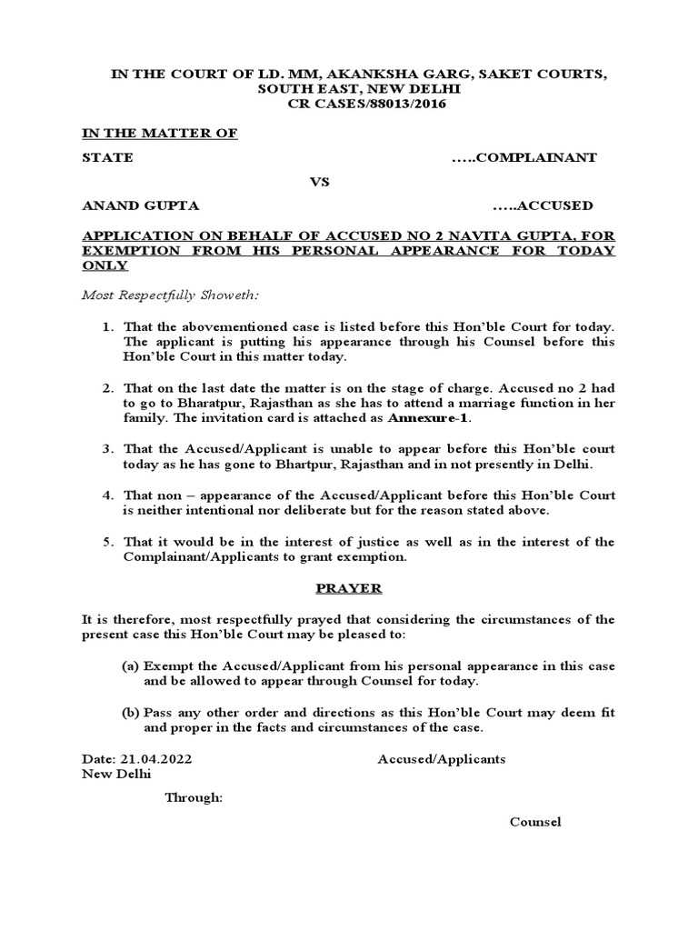 Exemption Application Format | PDF