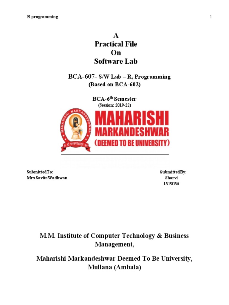 R Programming Practical File (1319036) | PDF | Matrix (Mathematics) | Mathematics