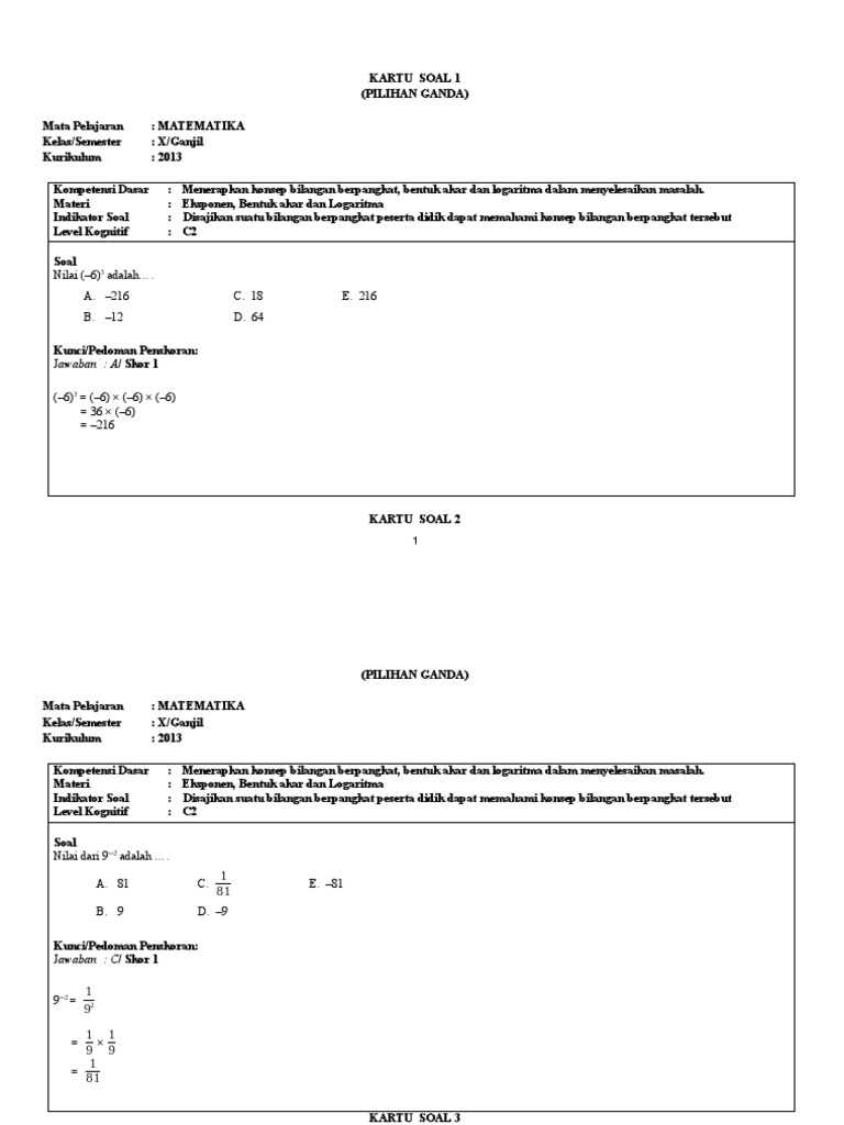 Kartu Soal Matematika Ganjil 2019 | PDF