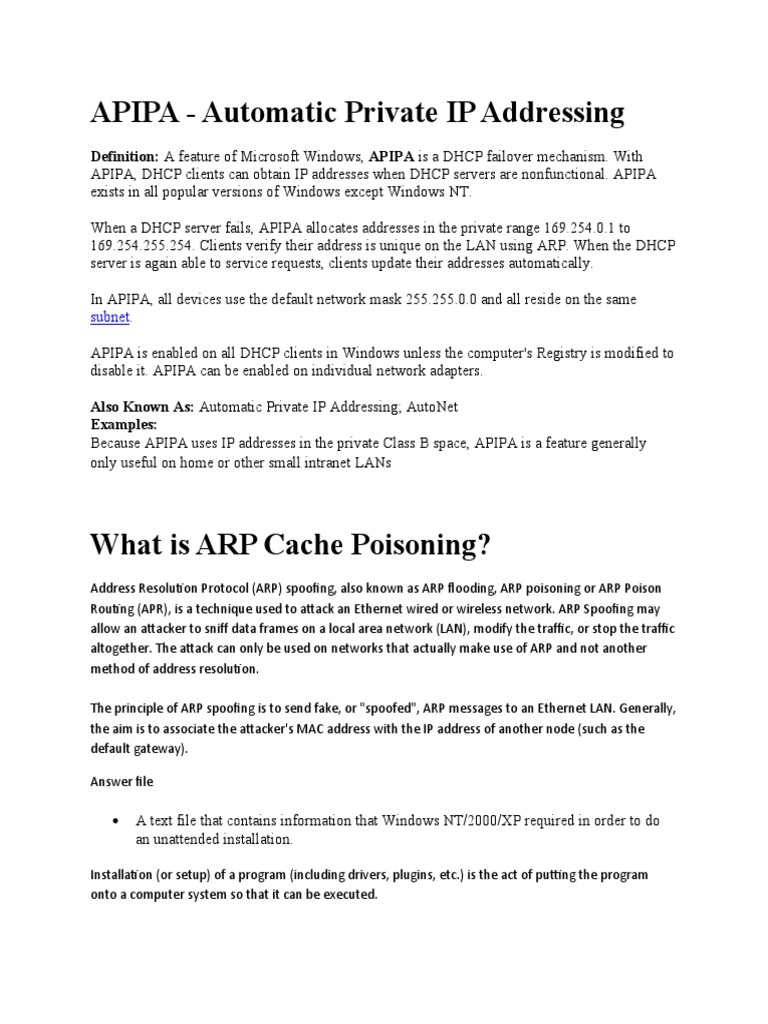 APIPA - Automatic Private IP Addressing | PDF | Ip Address | Public Key ...