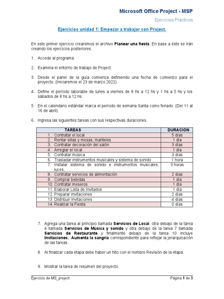 Planificación de Fiesta en Microsoft Project | PDF | Microsoft