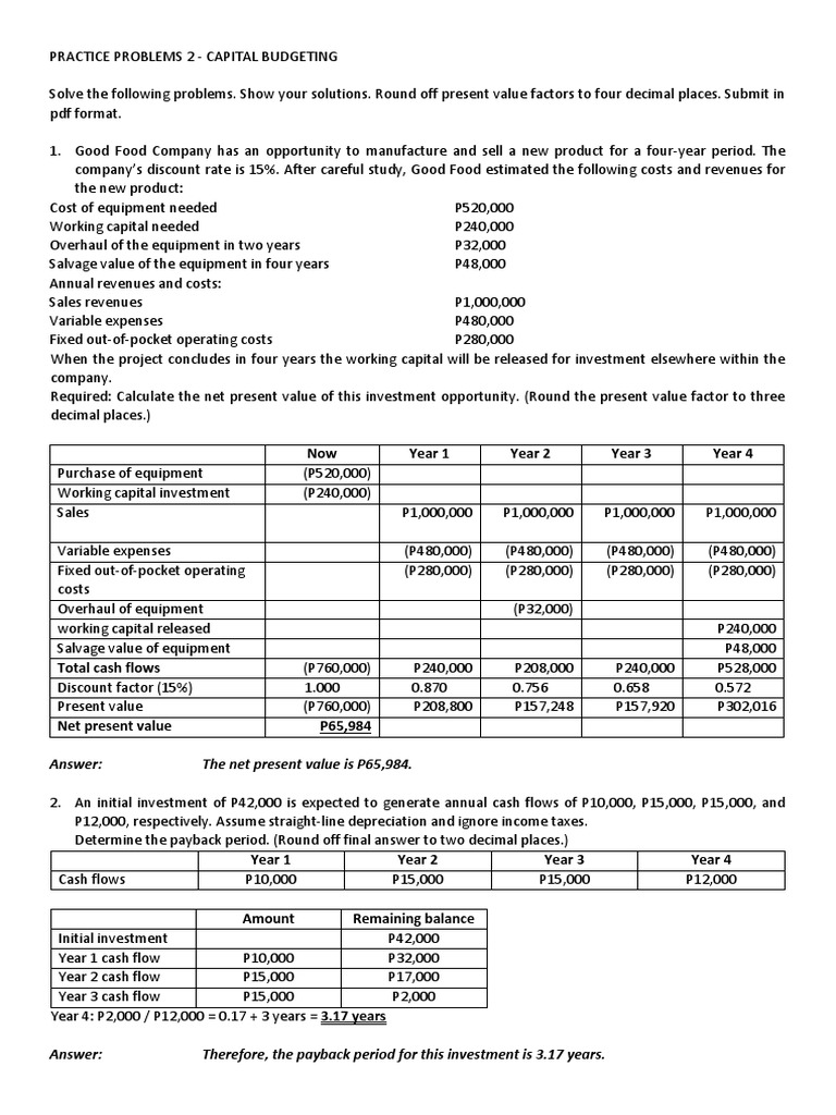 Now Year 1 Year 2 Year 3 Year 4: Answer: The Net Present Value Is P65,984 | PDF | Net Present ...