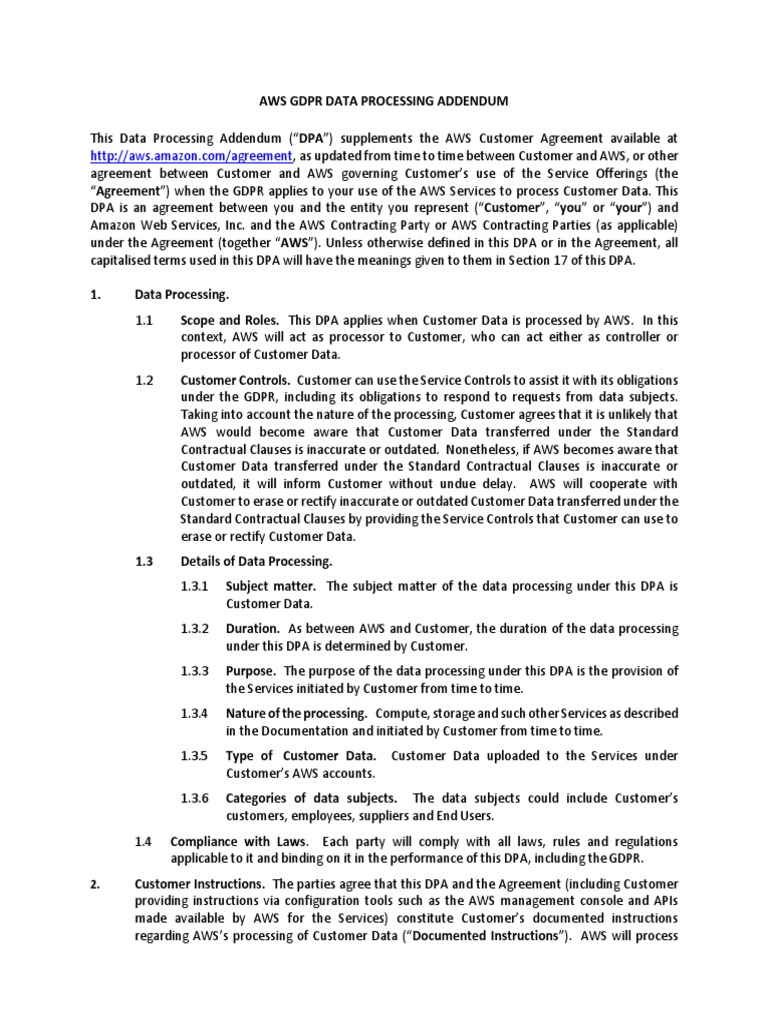 AWS - GDPR - DPA-scc Addendum | PDF | Information Security | Audit