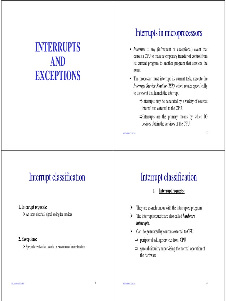 Interrupts AND Exceptions Exceptions: Interrupt Classification Interrupt Classification | PDF ...