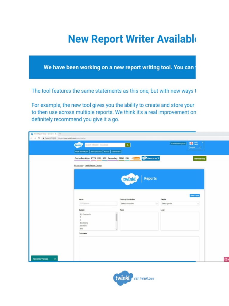 New Reception Report Writing Tool | PDF | Vocabulary | Experience