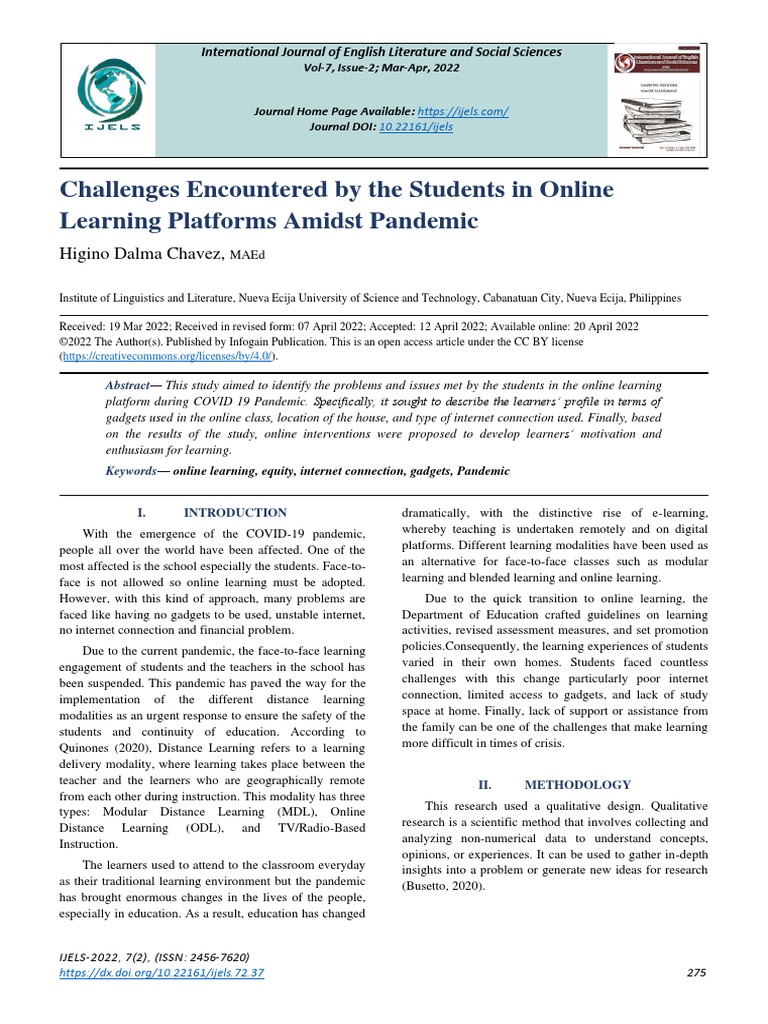 Challenges Encountered by The Students in Online Learning Platforms ...