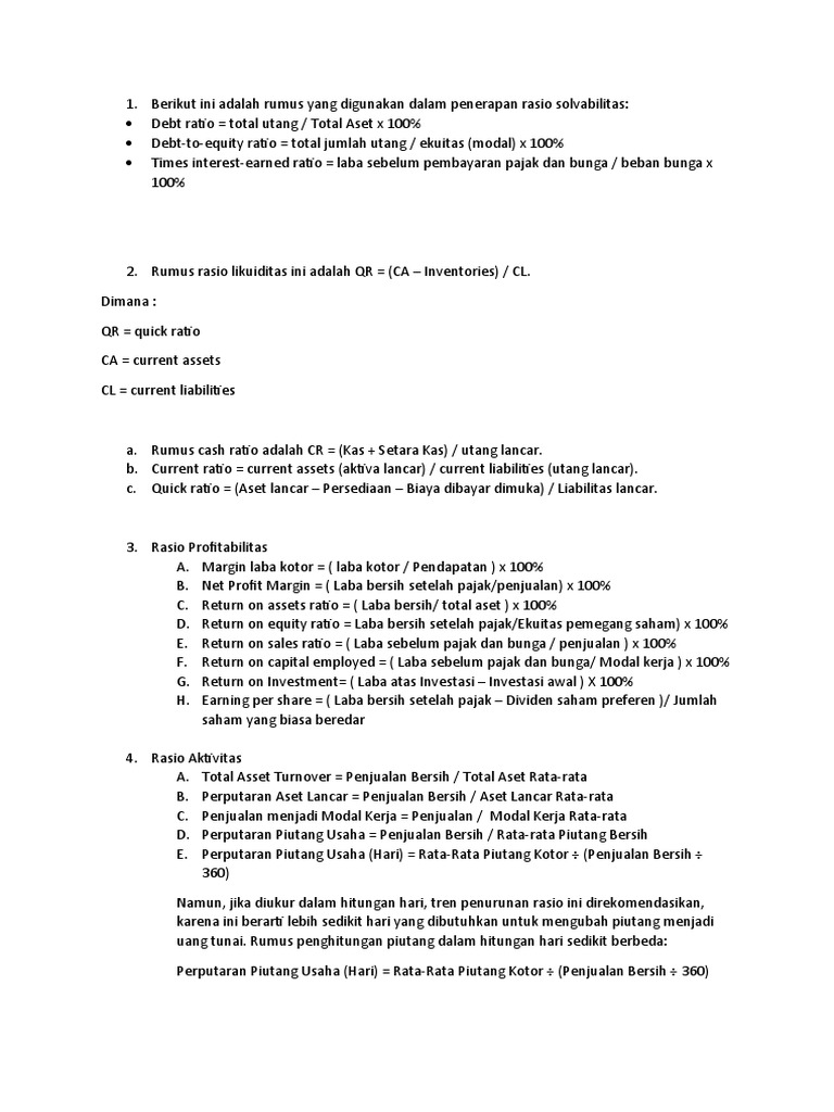 Rumus Rasio Keuangan Lengkap | PDF | Pengelolaan Keuangan & Uang