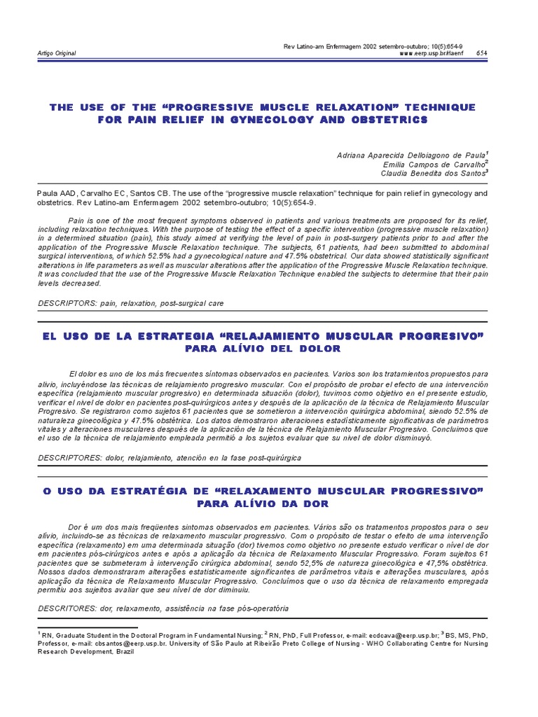 The Use of The Progressive Muscle Relaxation Techn | PDF | Neurociencia | Músculo esquelético