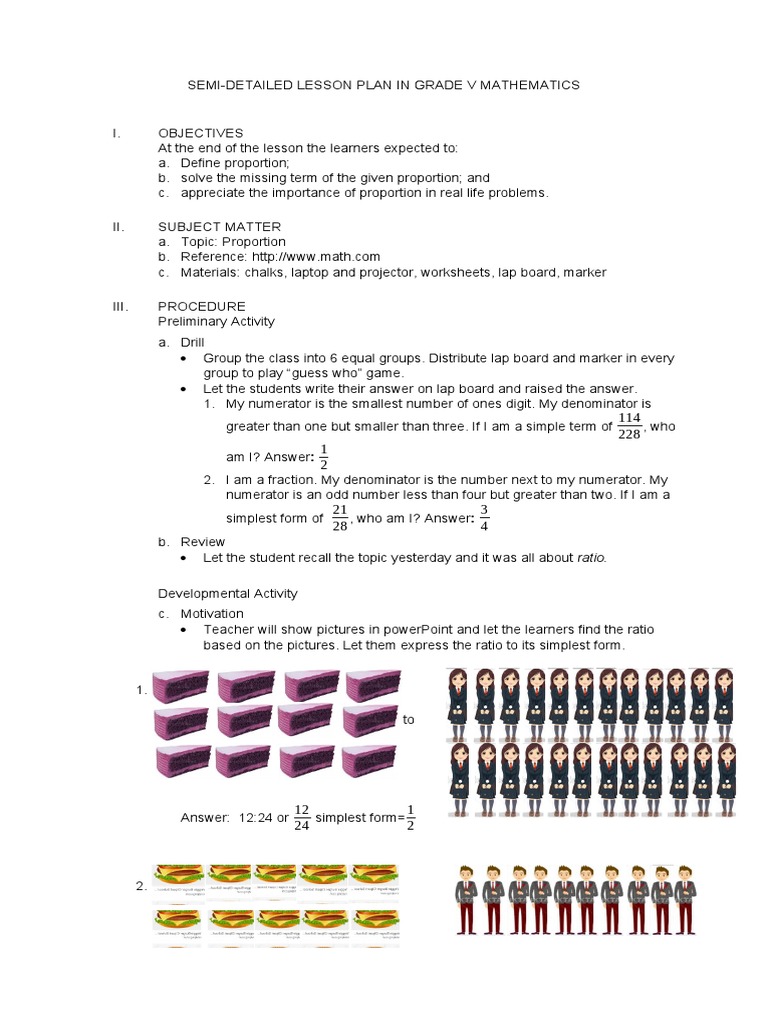 Lesson Plan-PROPORTION | PDF | Ratio | Numbers