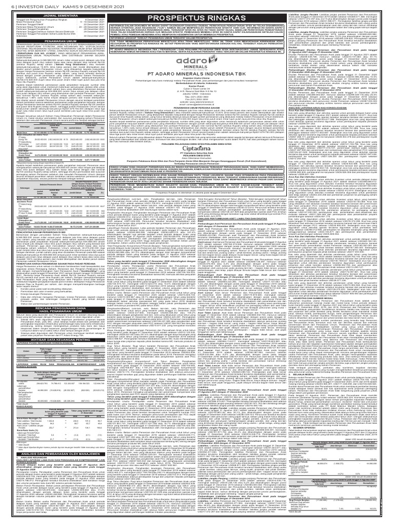 S - Prospektus Ringkas PT Adaro Minerals Indonesia TBK | PDF