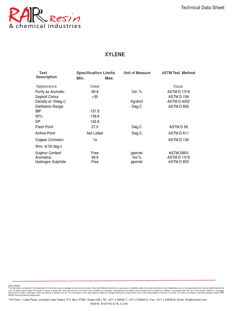 Xylene - TDS | PDF | Chemistry