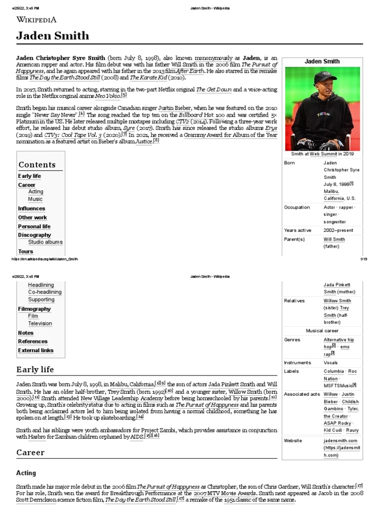 Jaden Smith - Wikipedia | PDF