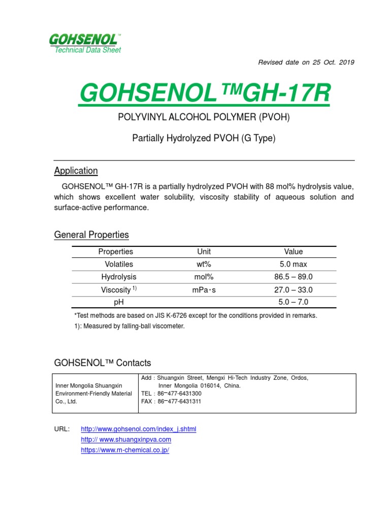 TDS Gohsenol PVA GH-17R New | PDF