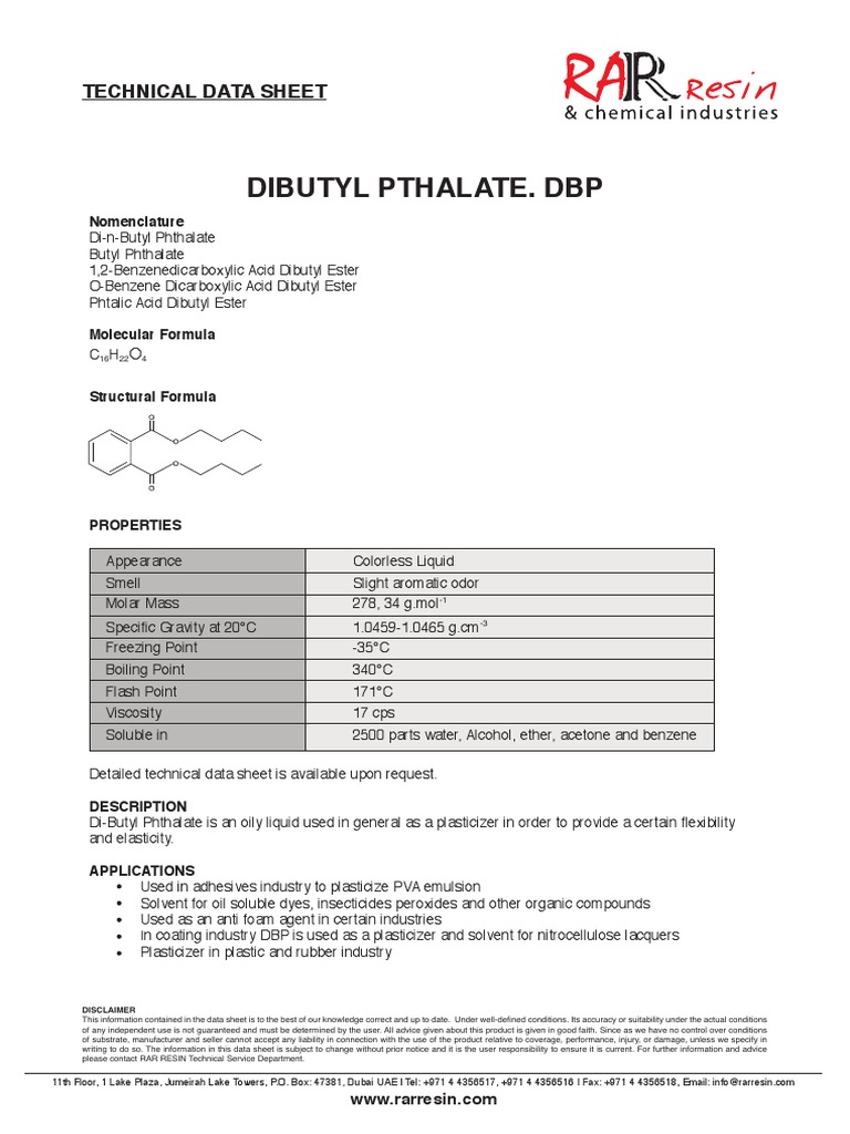 Dibutyl Pthalate. DBP: Technical Data Sheet | PDF | Ester | Solvent