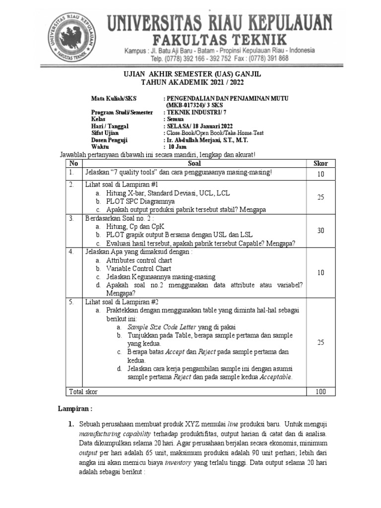 PENGENDALIAN PENJAMINAN MUTU UAS UNRIKA Jan 2022 | PDF