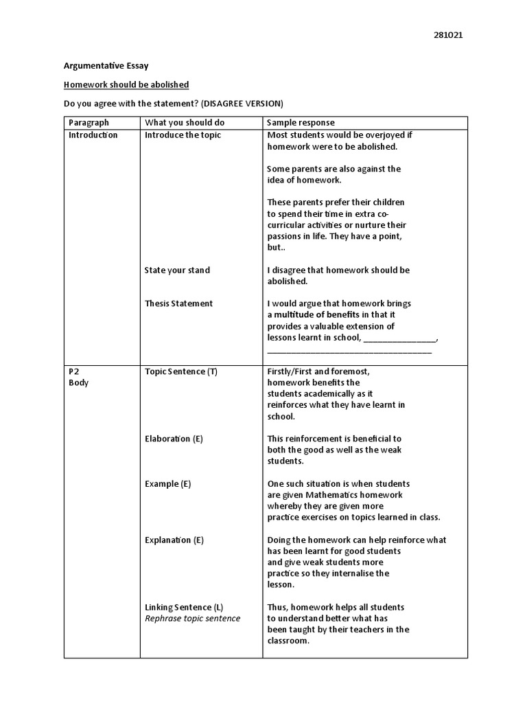 Argumentative Essay Homework Should Be Abolished | PDF | Homework ...