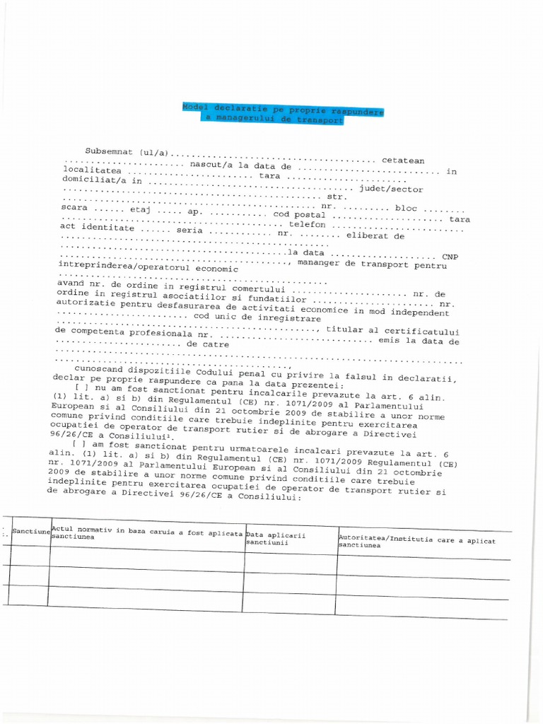 Declaratie Manager de Transport | PDF