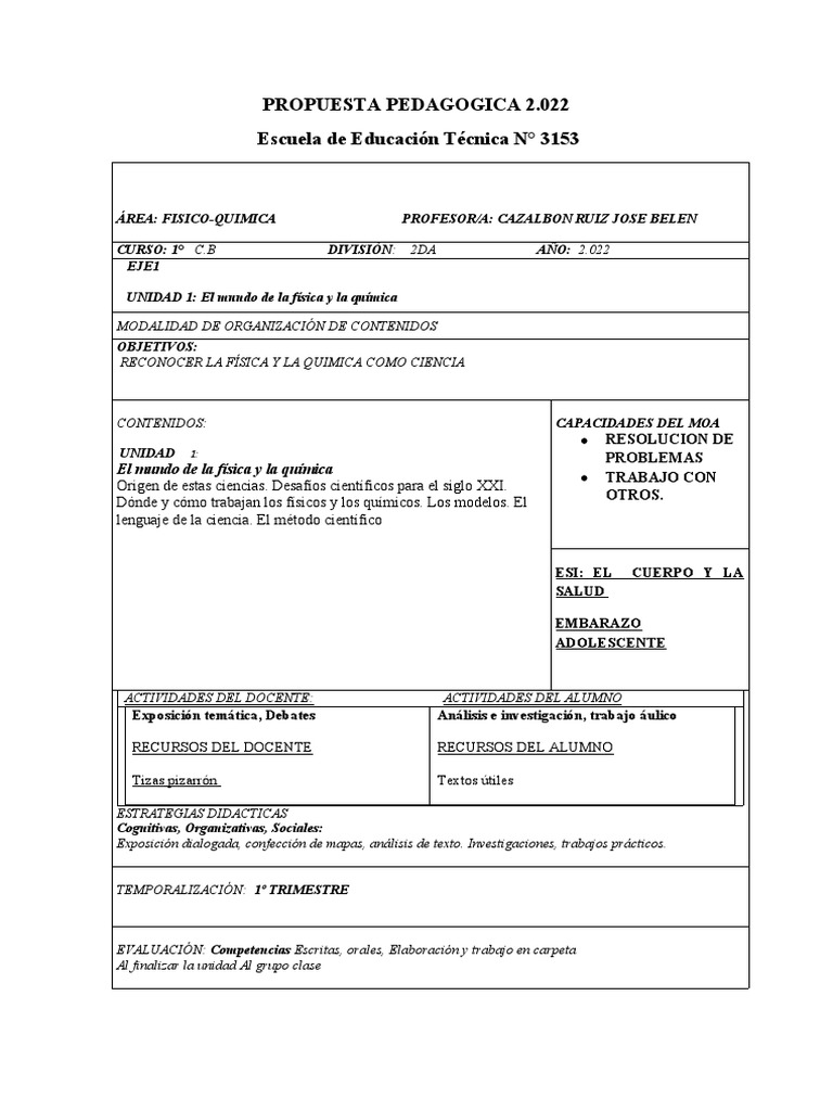 Propuesta Pedagógica de Física y Química | PDF | Química | Importar