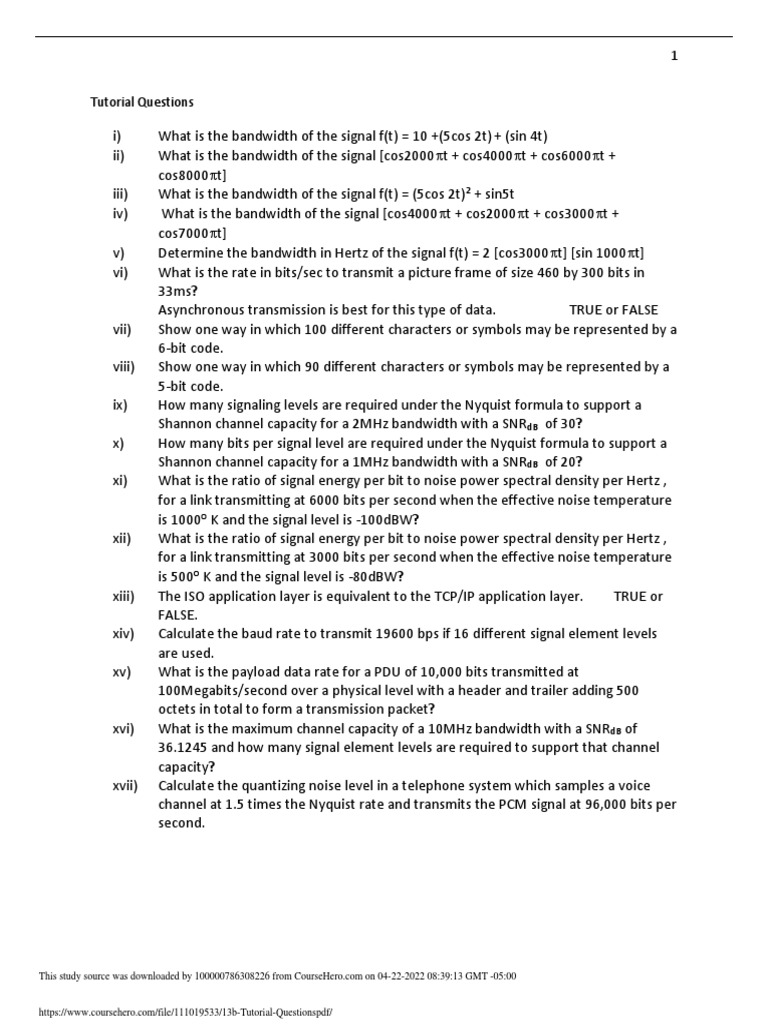 13b Tutorial Questions PDF | PDF