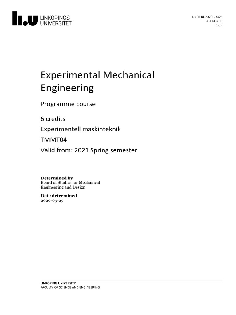 Experimental Methods and Analysis in Mechanical Engineering | PDF ...