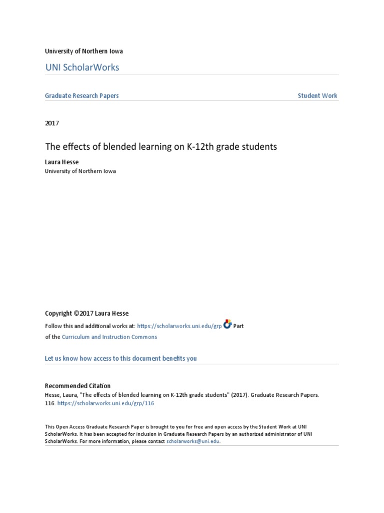Uni Scholarworks: The Effects of Blended Learning On K-12Th Grade ...