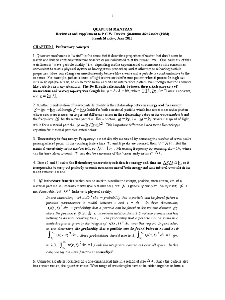 Quantum Mantras Jan 2011 | PDF | Waves | Schrödinger Equation