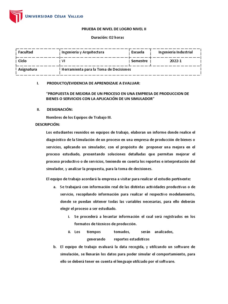 HPTD - PRUEBA DE NIVEL DE LOGRO Nivel 2 HPTD | PDF | Software | Simulación