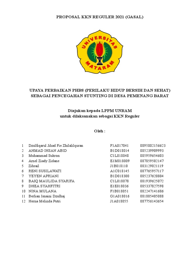 Proposal KKN Tematik Unram 2021-2022 Desa Pemenang Barat | PDF