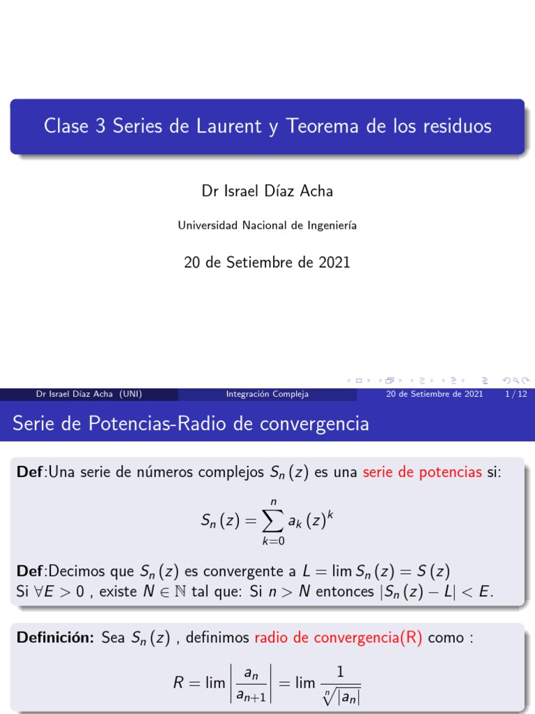 3°series de Laurent y Teorema de Los Residuos-Semana3-EE410-21-2 | PDF | Integral | Estructuras ...