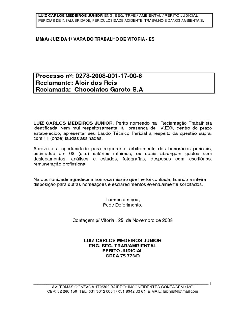Modelo de Laudo Pericial | PDF | Testemunha especializada