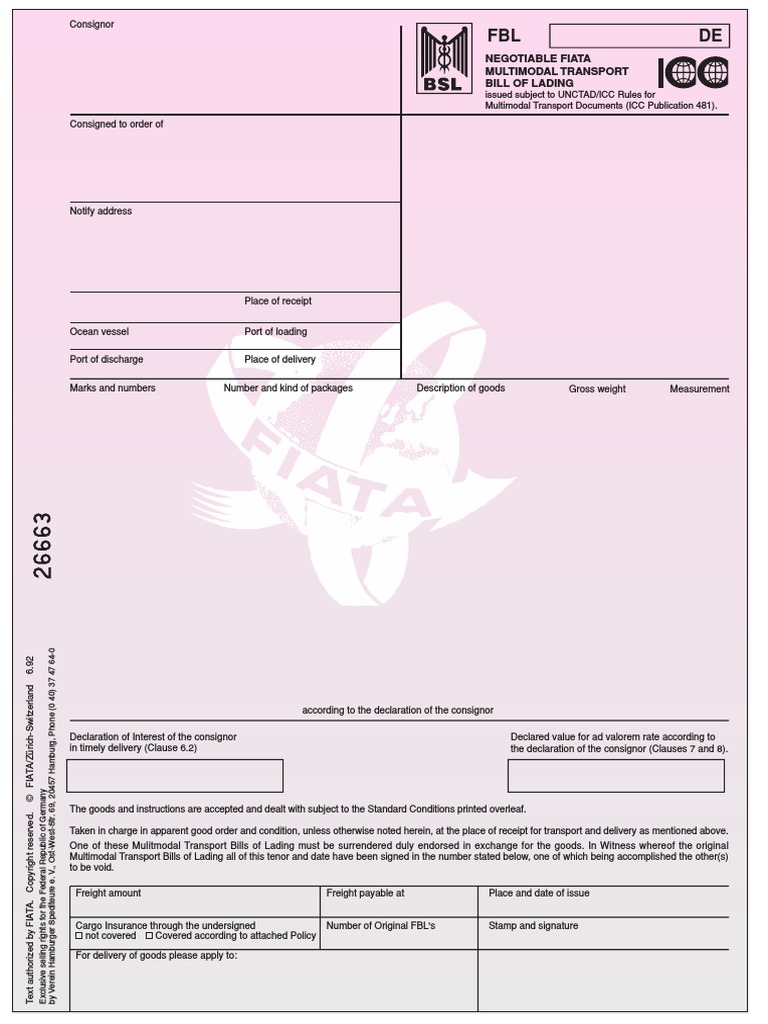Fiata Front B-L | PDF | Cargo | Bill Of Lading