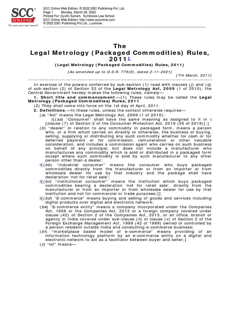 Legal Metrology Packaged Commodities Rules 2011 | PDF