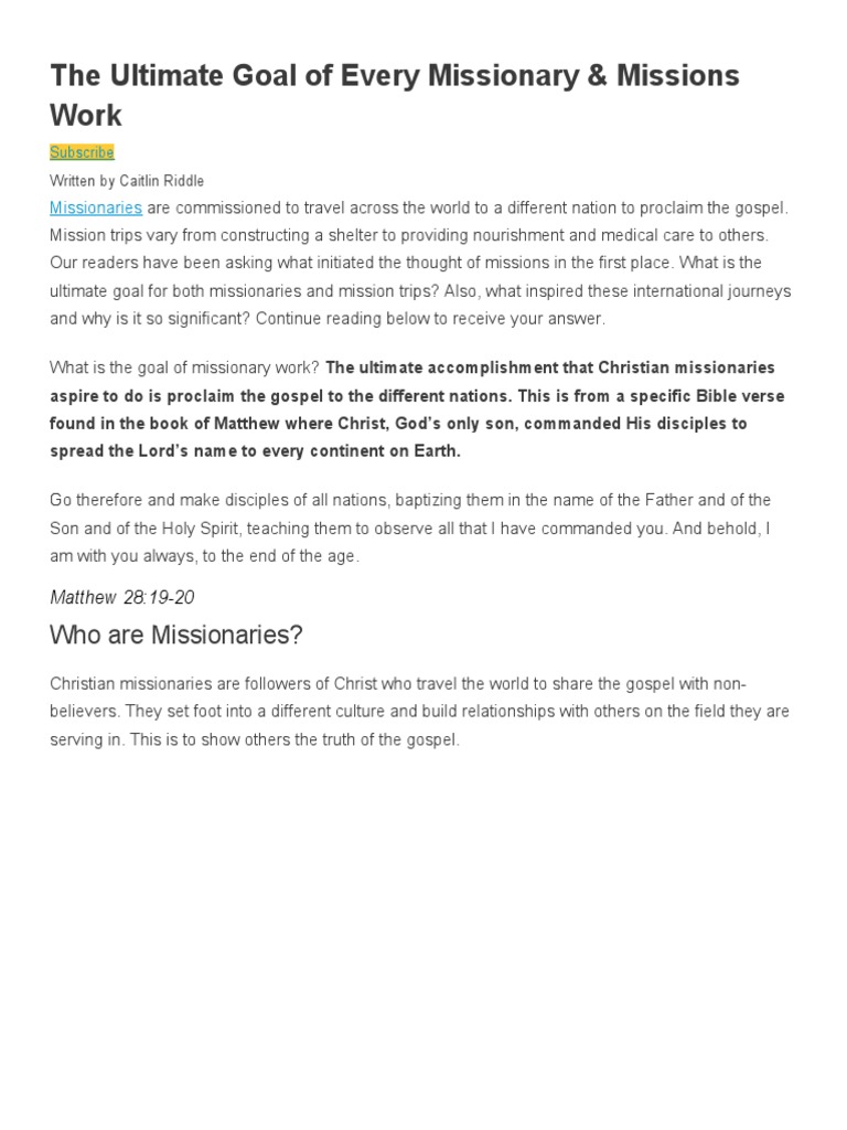 The Ultimate Goal of Every Missionary | PDF | Christian Mission | Jesus