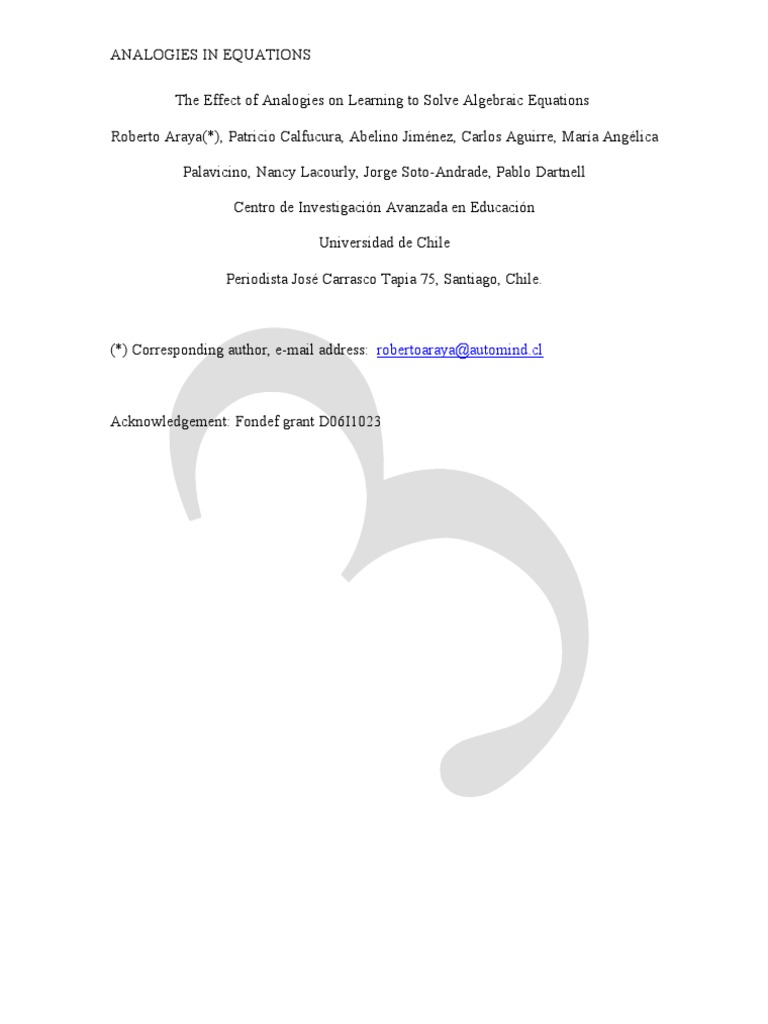 Impact of Analogies on Algebra Learning | PDF | Analogy | Equations