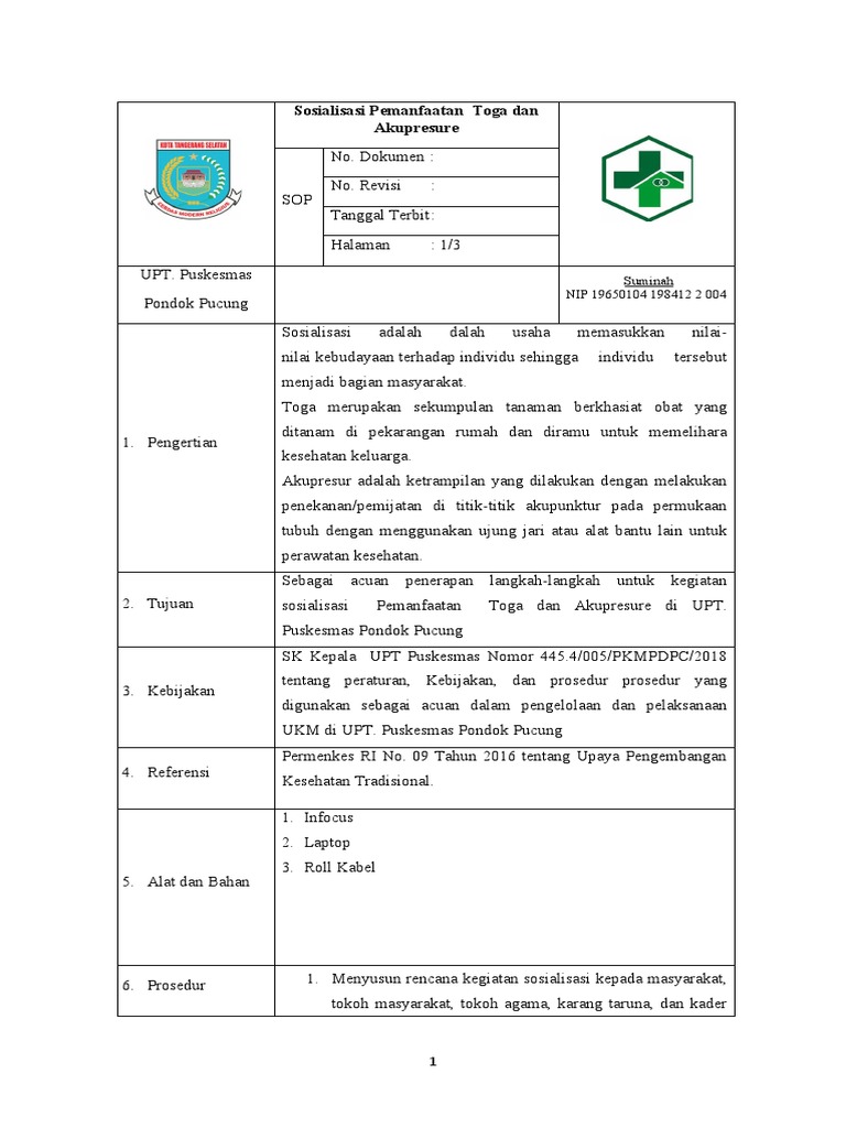SOP Sosialisasi Pemanfaatan Toga Dan Akupresure | PDF | Kesehatan Holistik