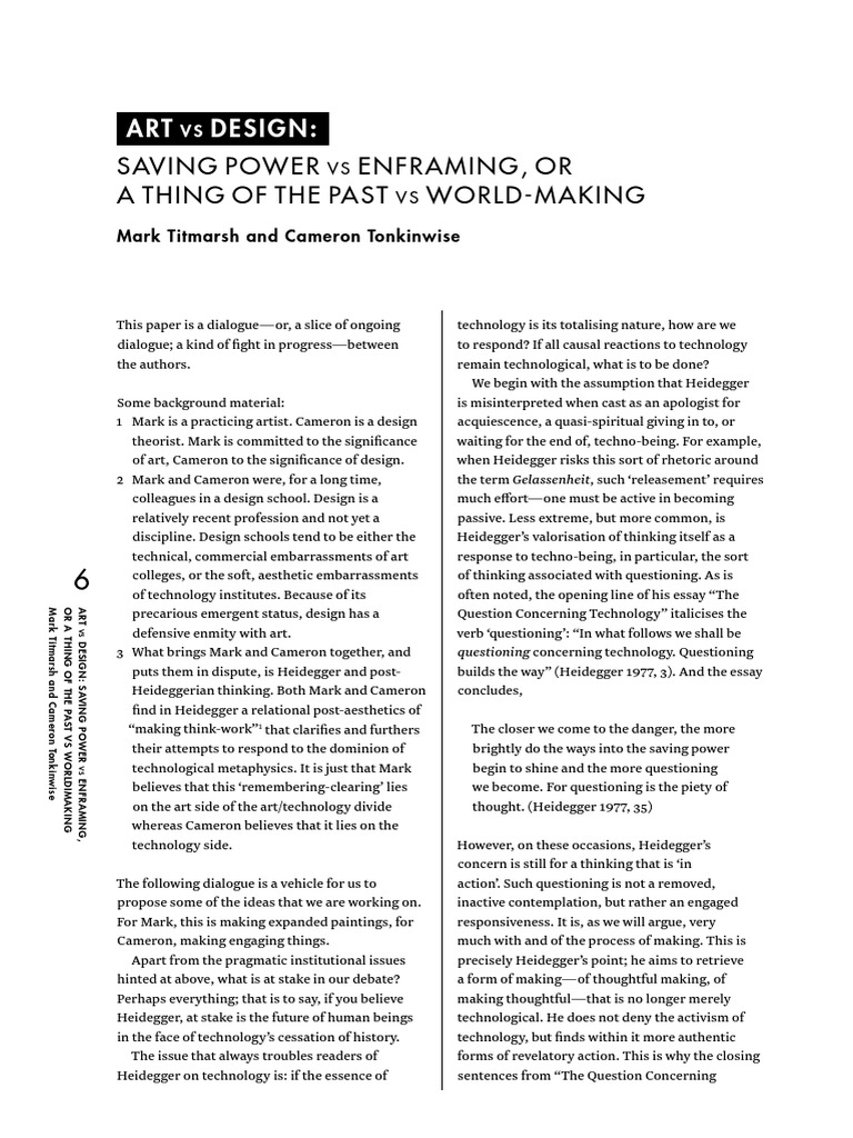 Saving Power Enframing, or A Thing of The Past World-Making: Art Design ...