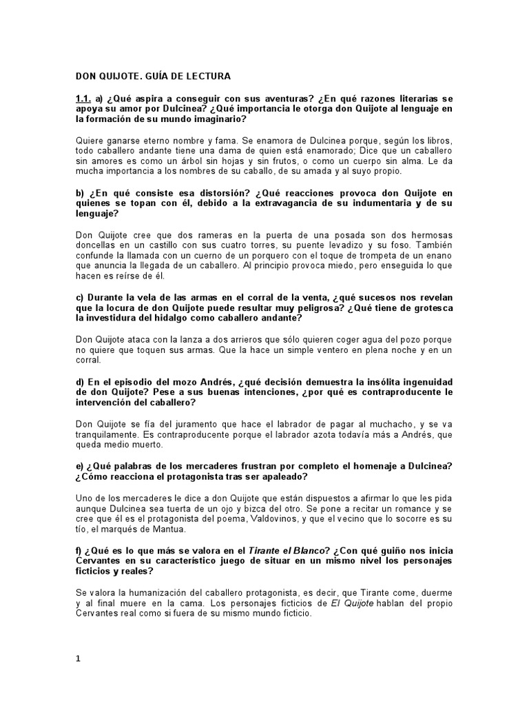 DON QUIJOTE - Guía Lectura | PDF | Don Quijote | Miguel De Cervantes