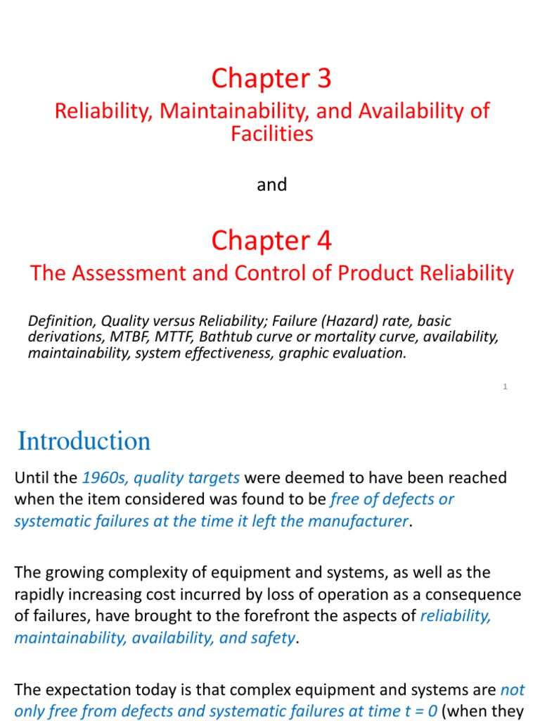 Chapter 3 and 4 - Reliability, Maintainability, and Availability of Facilities and The ...