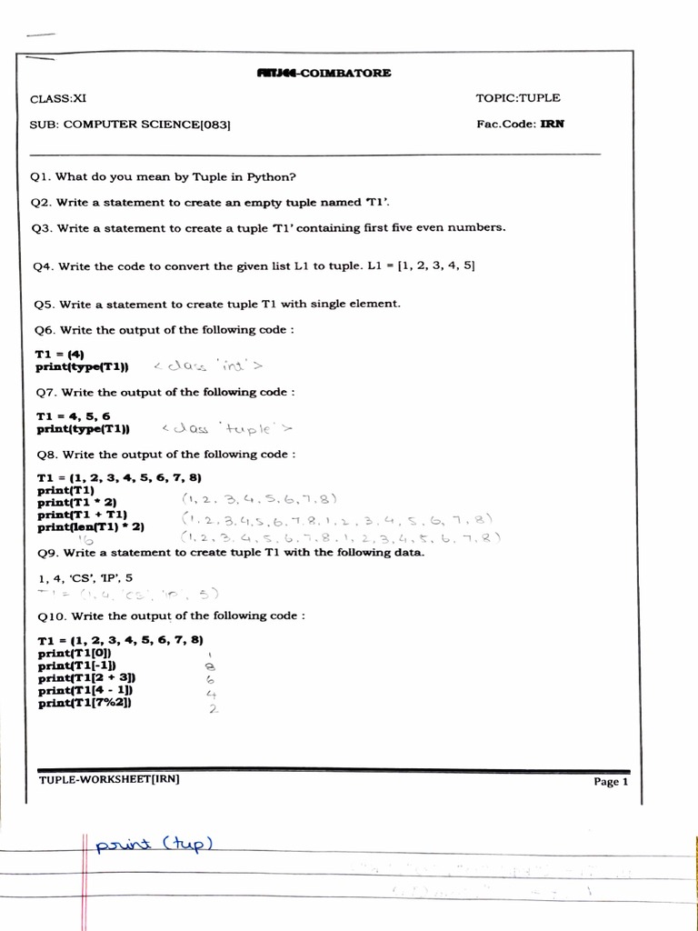 Tuple Worksheet | PDF | Computer Programming | Theoretical Computer Science