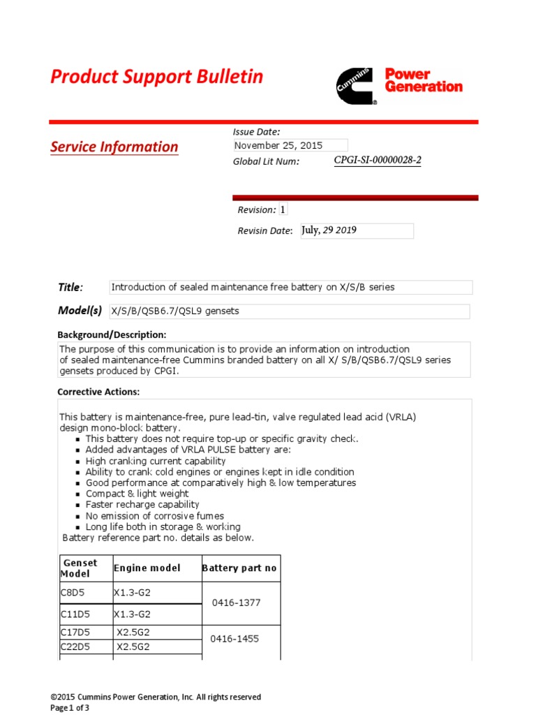 Product Support Bulletin: Service Information | PDF | Battery Charger ...