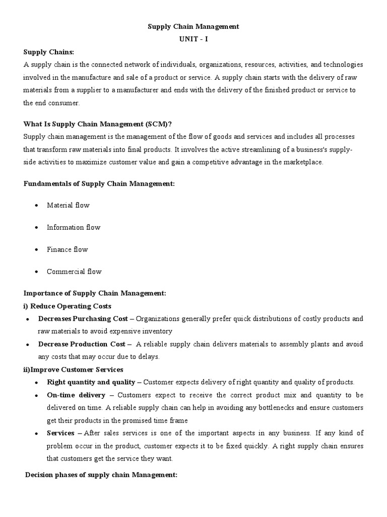 SCM Unit 1 and 2 | PDF | Logistics | Supply Chain