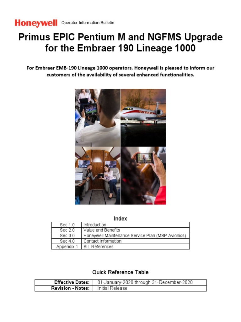 Pentium M and NGFMS Upgrades For Primus EPIC Embraer Lineage 1000 Aircraft | PDF