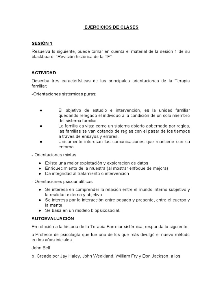 Ejercicios de Clases TF | PDF | Comunicación | Psicoterapia