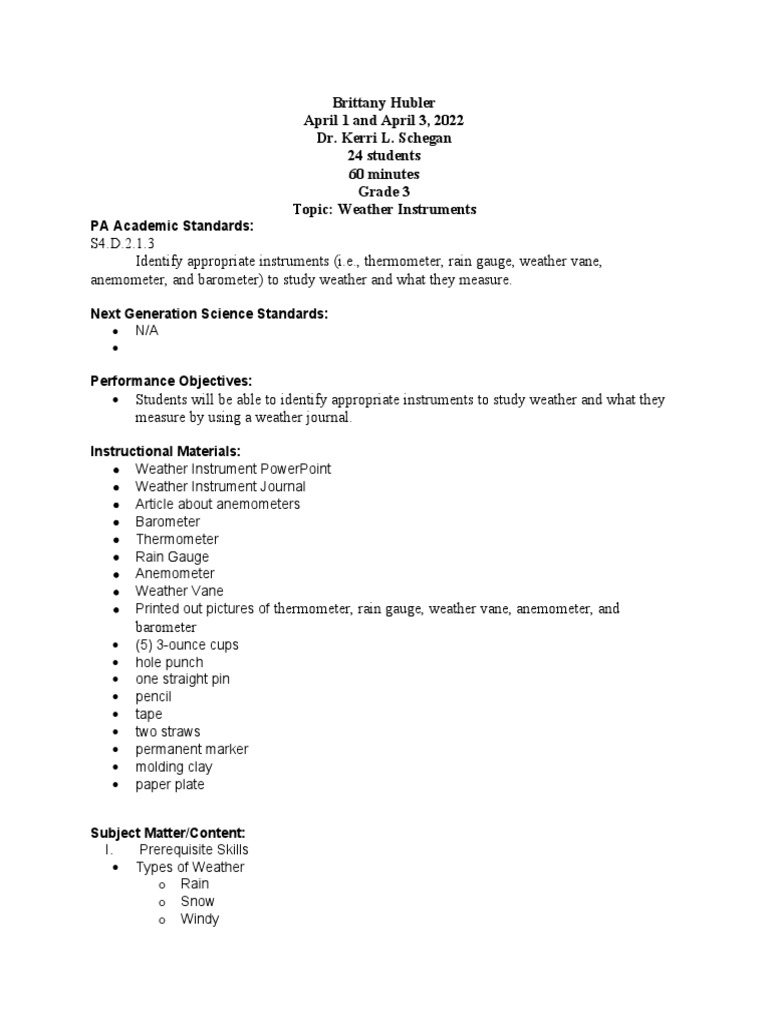Grade 3 Weather Instruments Lesson | PDF | Meteorology | Weather