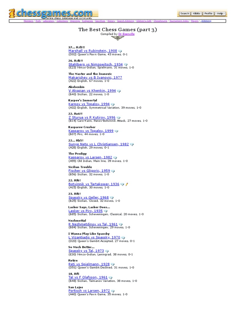 The Best Chess Games (Part 3) | PDF | Traditional Board Games | Chess ...