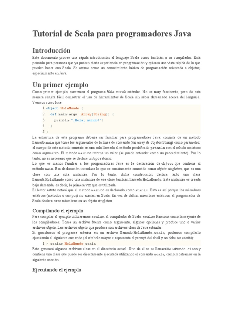 Tutorial de Scala para Programadores Java | PDF | Scala (lenguaje de ...