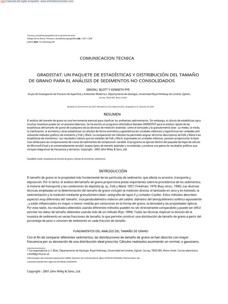 Earth Surf Processes Landf - 2001 - Blott - GRADISTAT A Grain Size ...