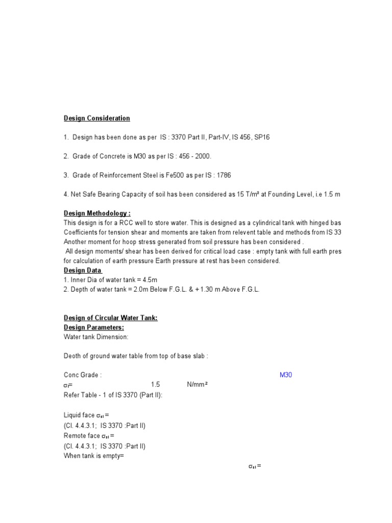 Design of Under Ground Circular Water Tank | PDF | Pressure | Water