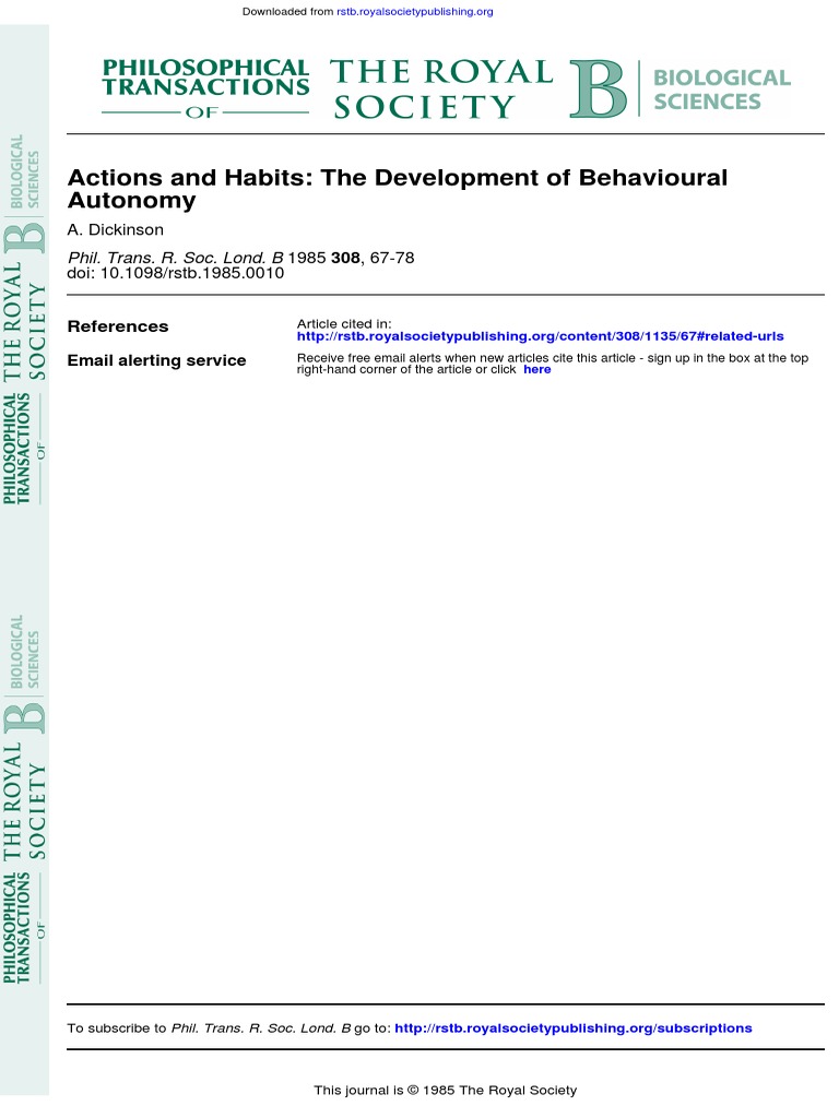 Autonomy Actions and Habits: The Development of Behavioural: References ...